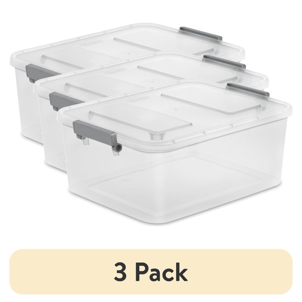 (3 pack) Sterilite 12.7 Qt. Clear Plastic Modular ID Latch Box, Gray ...