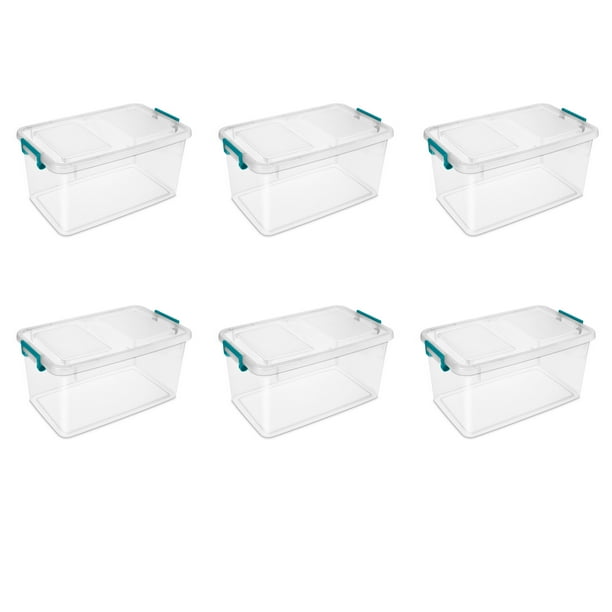 Sterilite 12.75 Gallon Modular Plastic Latch Storage Box, Teal and ...