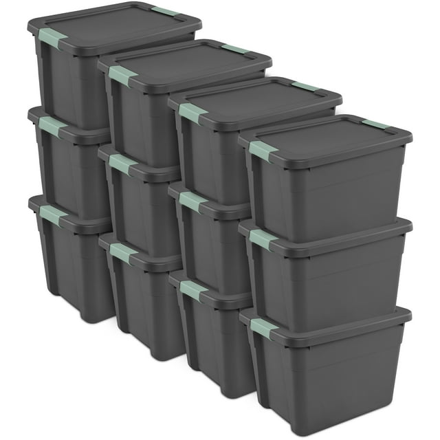 Sterilite 12Pk 12Gal Latch Tote Stackable Storage Container, Gray/Green ...