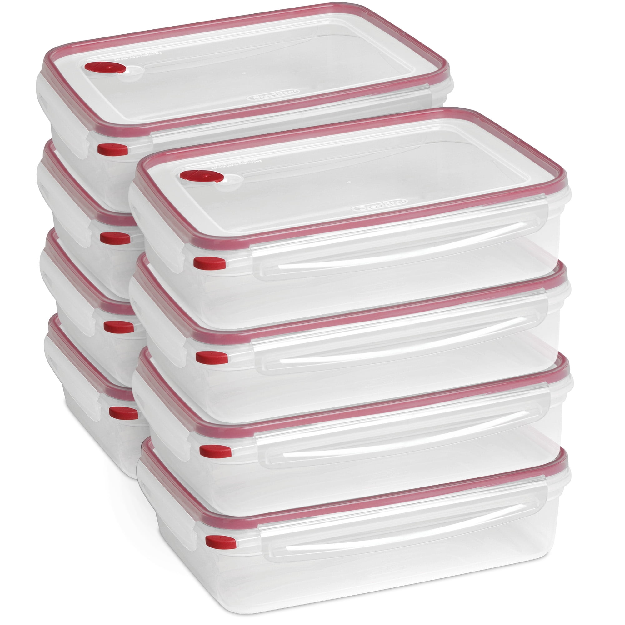Sterilite UltraSeal Food Storage Containers, 16 Cup Rectangle, Red, 8 ...