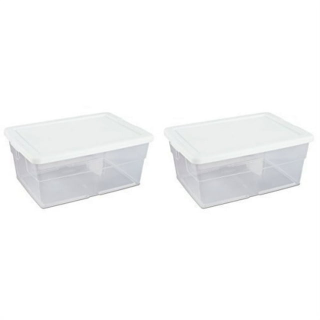 Sterilite 16 Quart Basic Clear Storage Box with White Lid (Pack of 2 ...