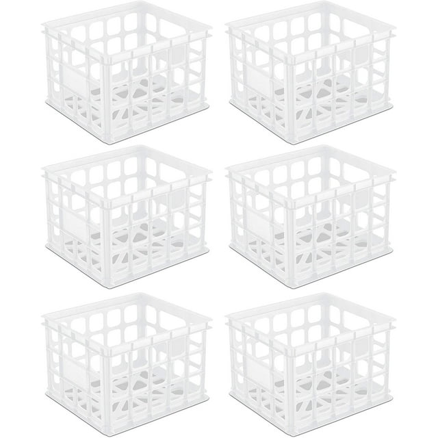 Sterilite 16928006 Stackable Plastic Storage Crate, White, 6-Pack for ...