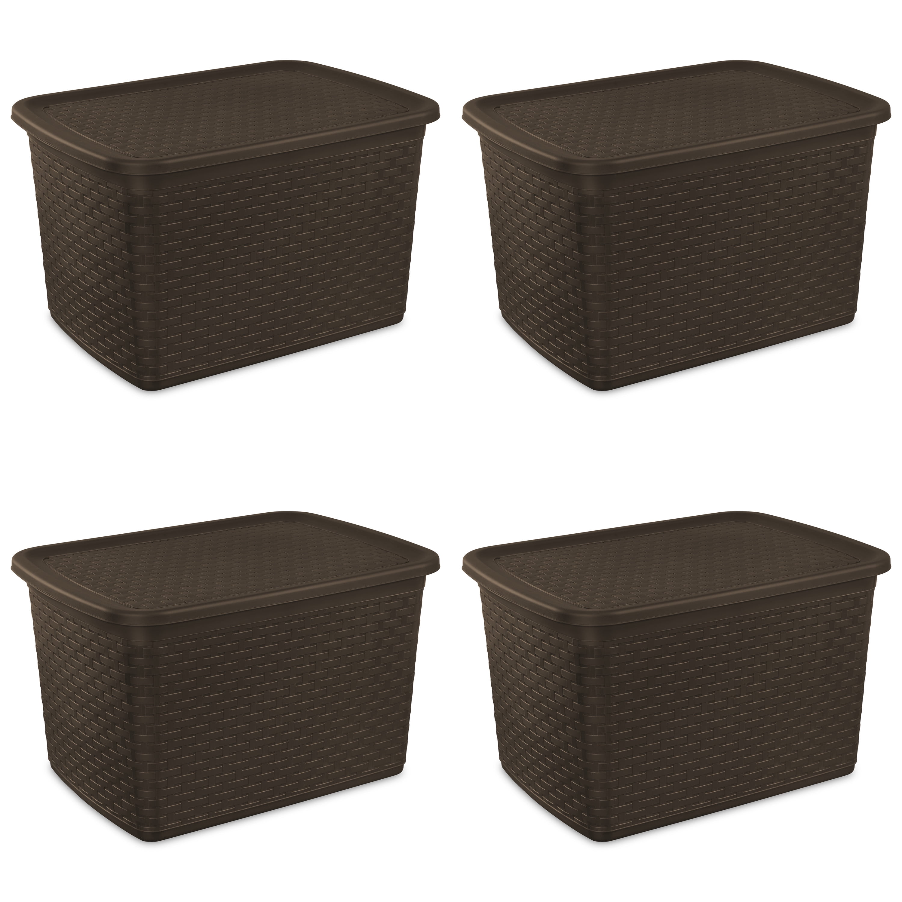 Sterilite 17 Gallon Plastic Weave Storage Tote, Espresso, 4 Count ...