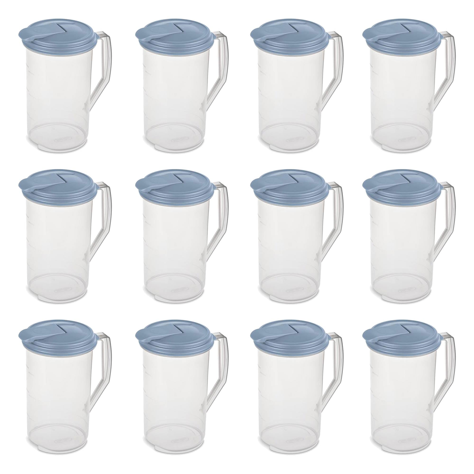 Sterilite 2 Quart Plastic Pitchers, Clear Hinged Lids, 12-Pack ...