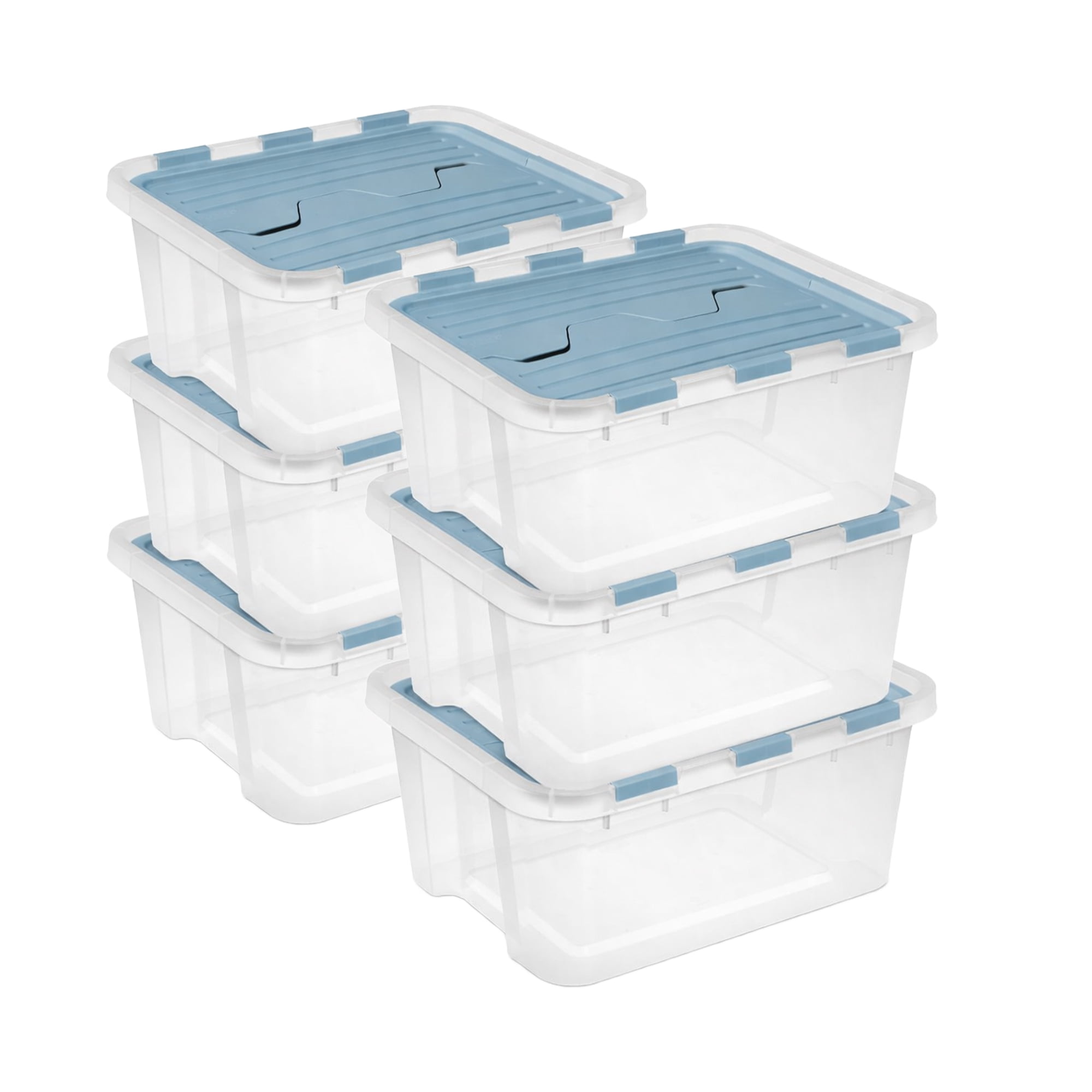 Sterilite 20 Qt Hinged Lid Storage Box, Plastic Container, Washed Blue ...
