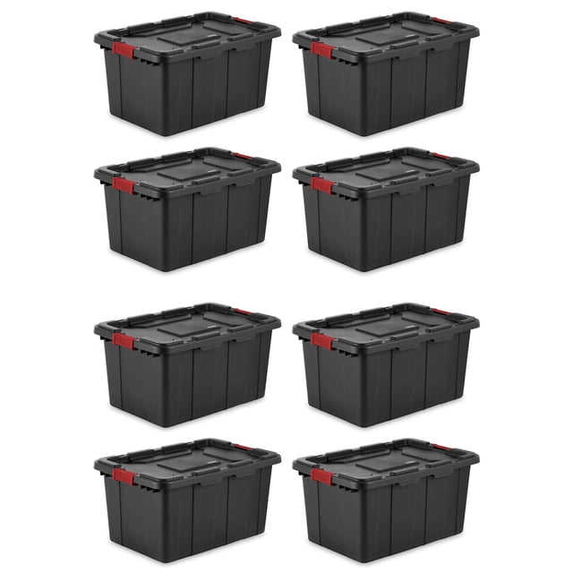 Sterilite 27 Gal Durable Industrial Tote w/Red Latches, Black (8 Pack ...