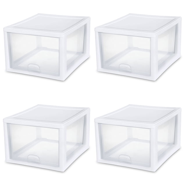 Sterilite 27 Quart Stacking Storage Drawer Stackable Plastic Bin, 4 ...