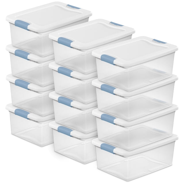 Sterilite Plastic 15 Qt Storage Box Container with Latching Lid, (12 ...