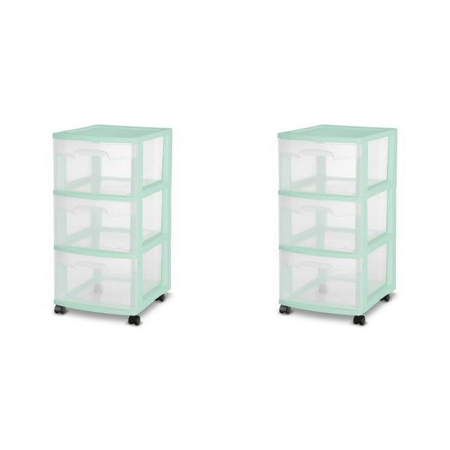 Sterilite 3 Drawer Cart Plastic, Classic Mint, Set of 2 - Walmart.com