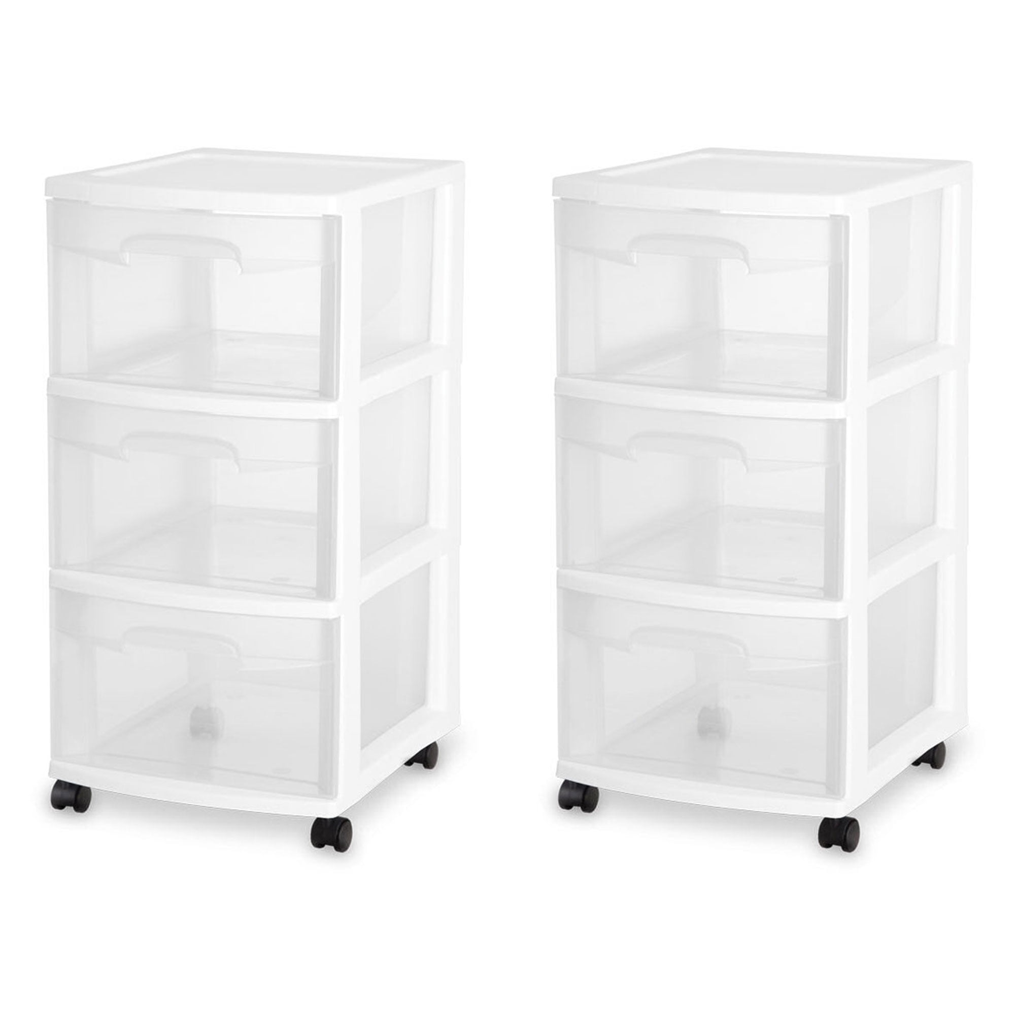 Sterilite 3 Drawer Rolling Wheels Home Organizer Storage Cart 2 Pack