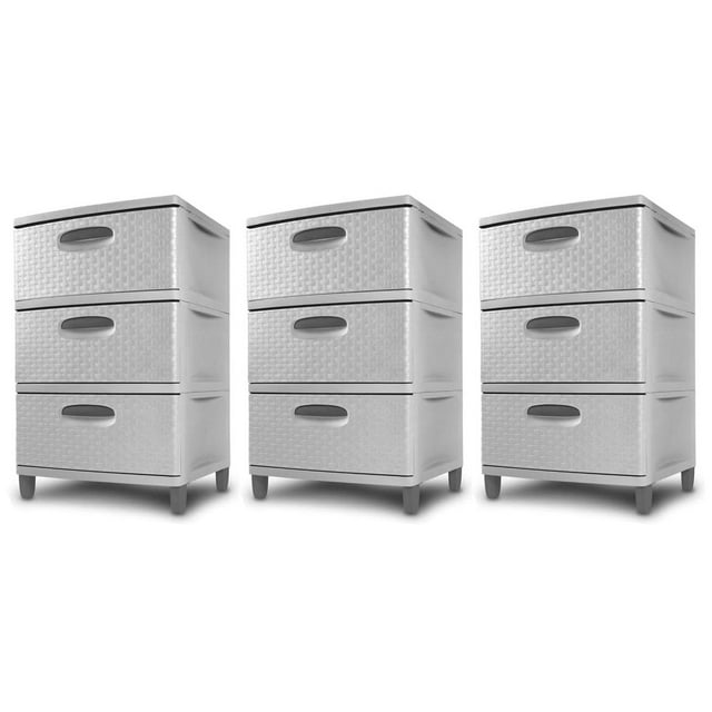 Sterilite 3 Drawer Weave Storage Tower Plastic Drawers Cement 3 Pack