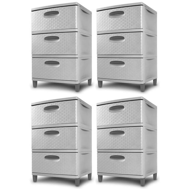 Sterilite 3 Drawer Weave Storage Tower Plastic Drawers, Cement, 4 Pack ...