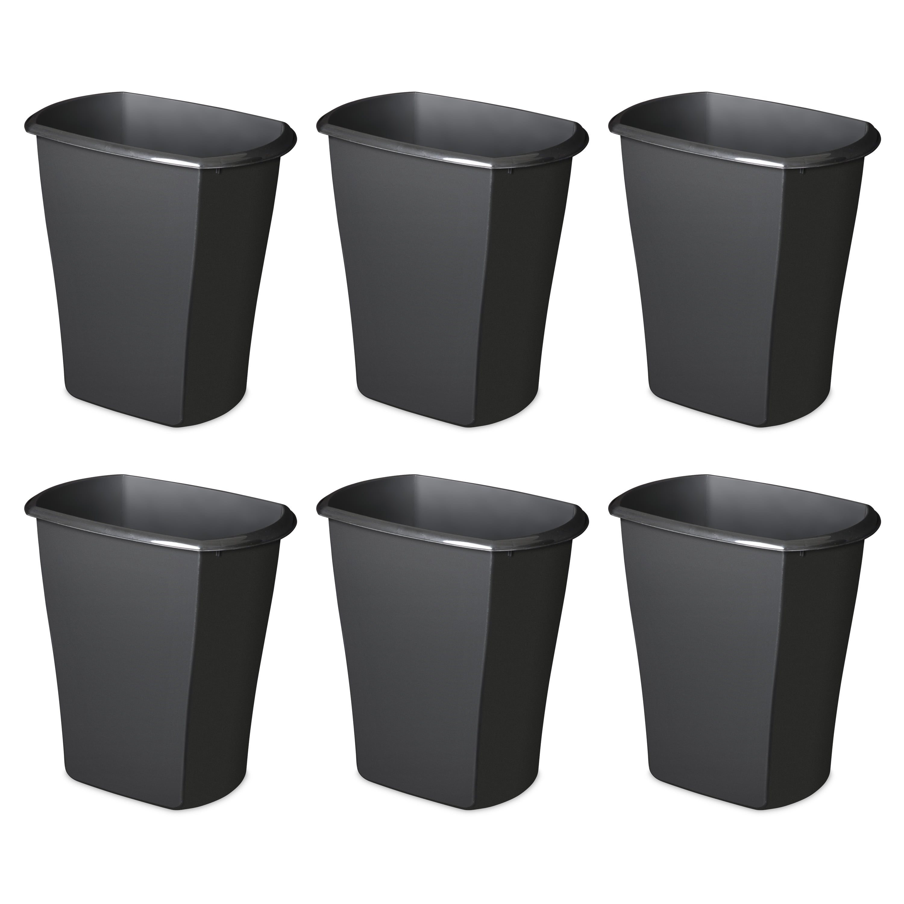 Sterilite 3 Gal. Rectangular Wastebasket Plastic, Black, Set of 6 ...
