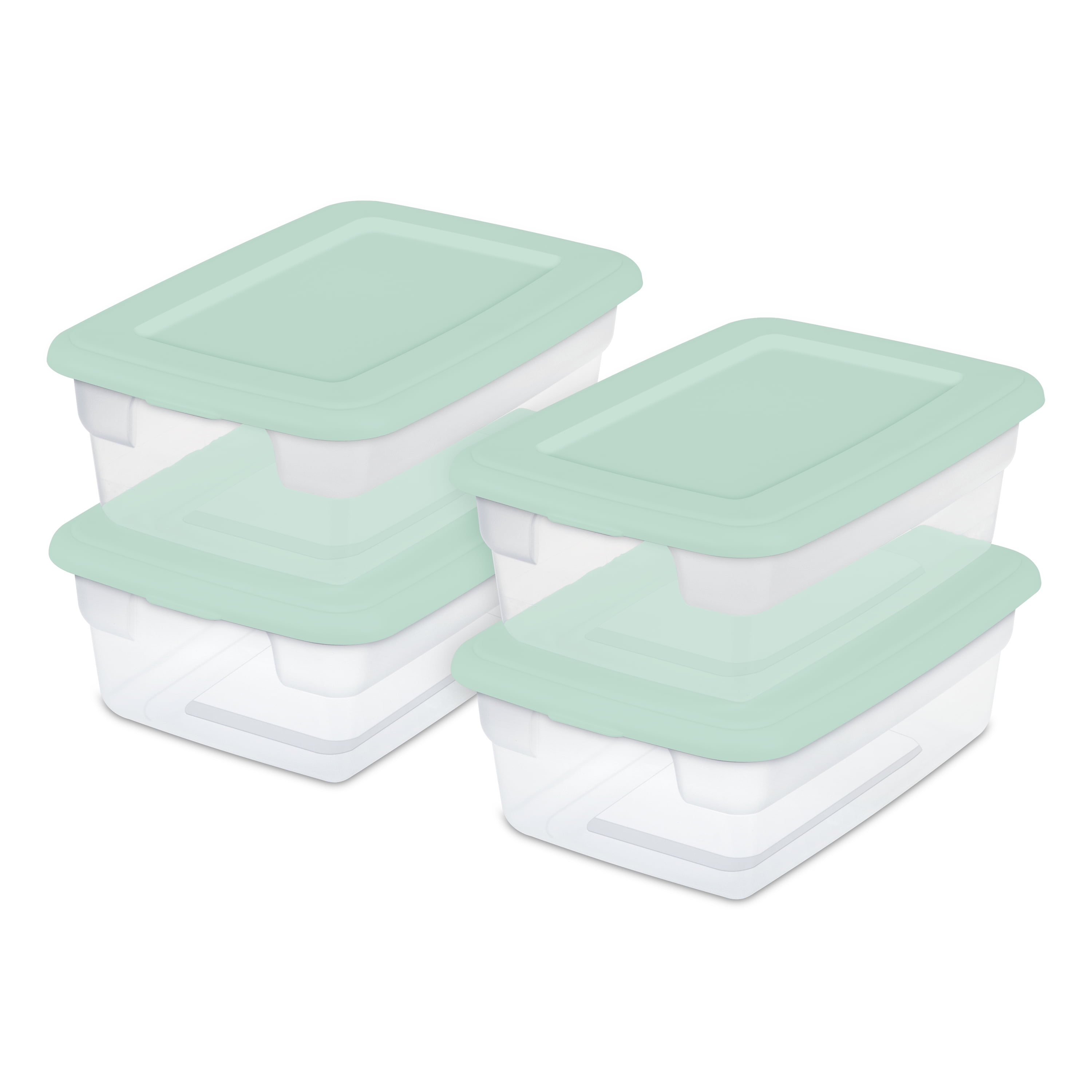Sterilite 3 Gallon Plastic Storage Box, Clear and Green, 4 Count ...
