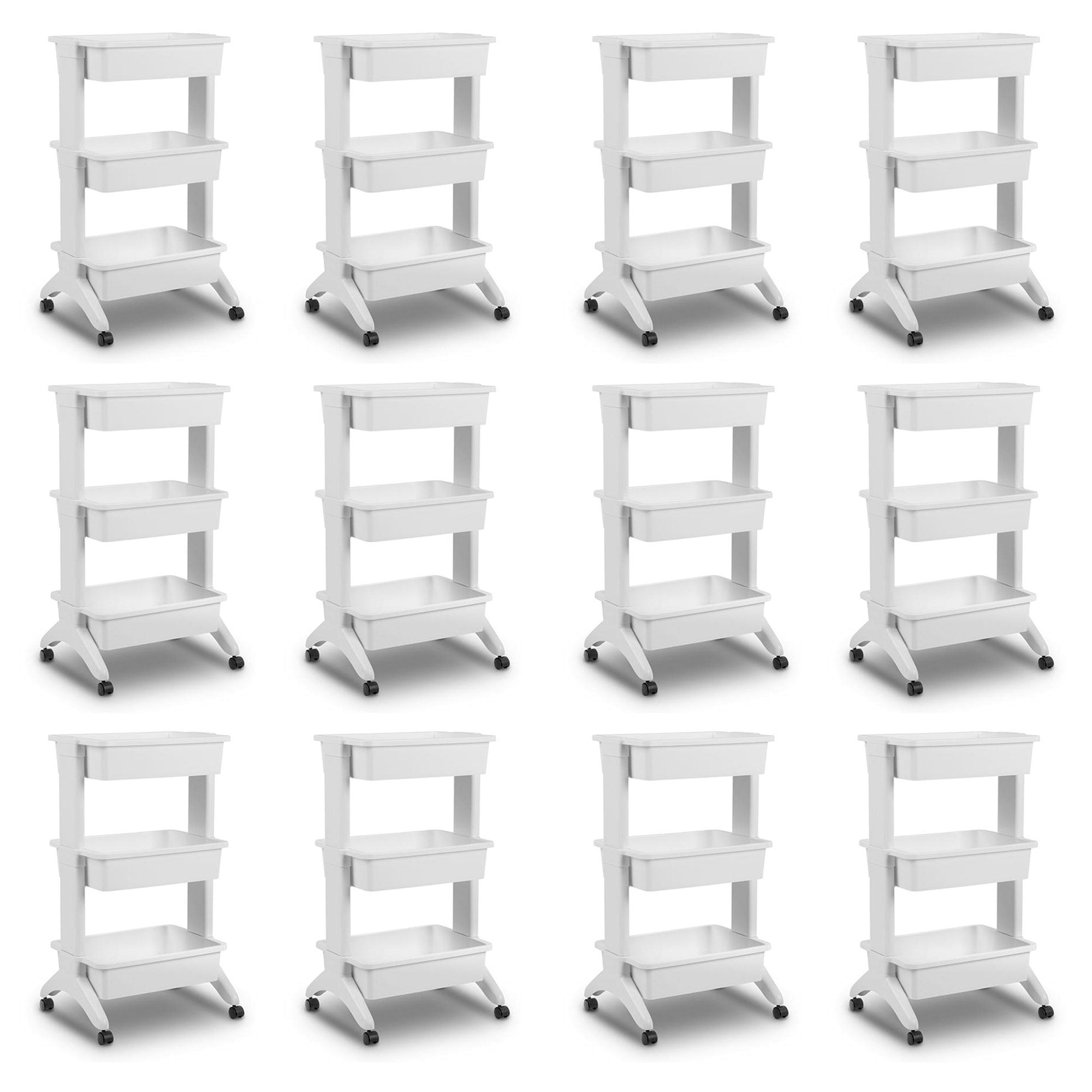 Sterilite 3 Tier Utility Rolling Organization Cart Storage Bins, 12 ...