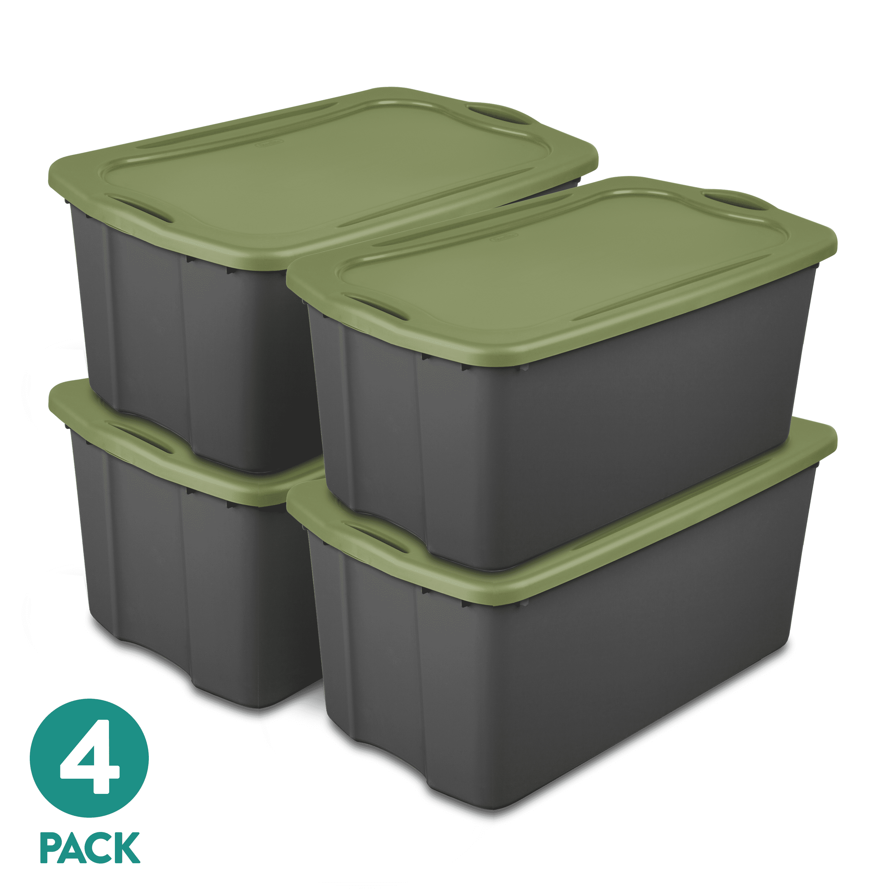 Sterilite 30 Gallon Plastic Storage Bin, Full-Grip Handles, Gray Green ...