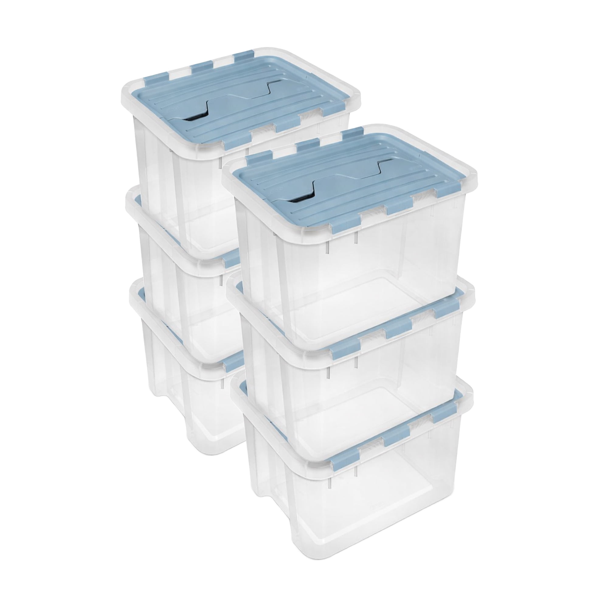 Sterilite 30 Qt Hinged Lid Storage Box, Plastic Container, Washed Blue ...