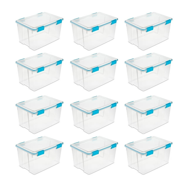 Sterilite 32 Qt Clear Stacking Storage Container with Gasket Lid, 12 ...
