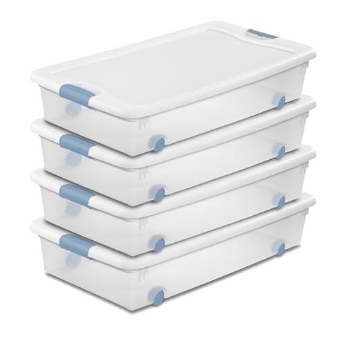 Sterilite 4-Pack 56 Quart Wheeled Latching Box, Underbed Clear Plastic ...