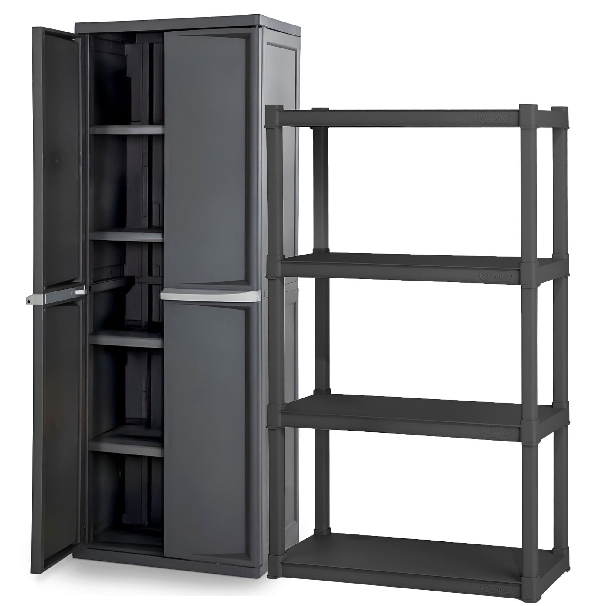 Sterilite 4 Shelf Plastic Storage Unit & Storage Cabinet for Garage ...