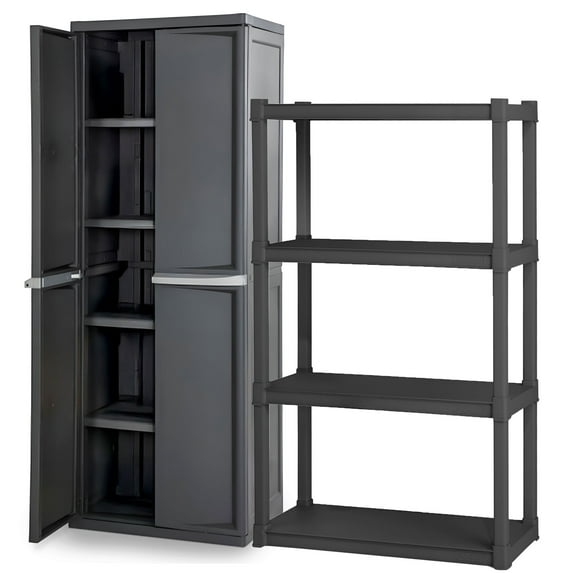 Sterilite 4 Shelf Plastic Storage Unit & Storage Cabinet for Garage ...