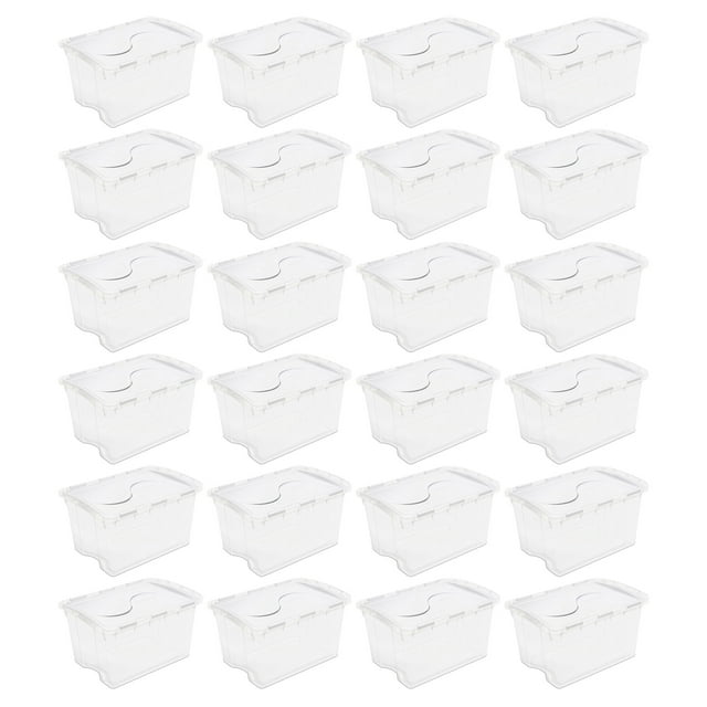 Sterilite 48 Qt Hinged Lid Storage Box Plastic Stackable Bin with Lid ...
