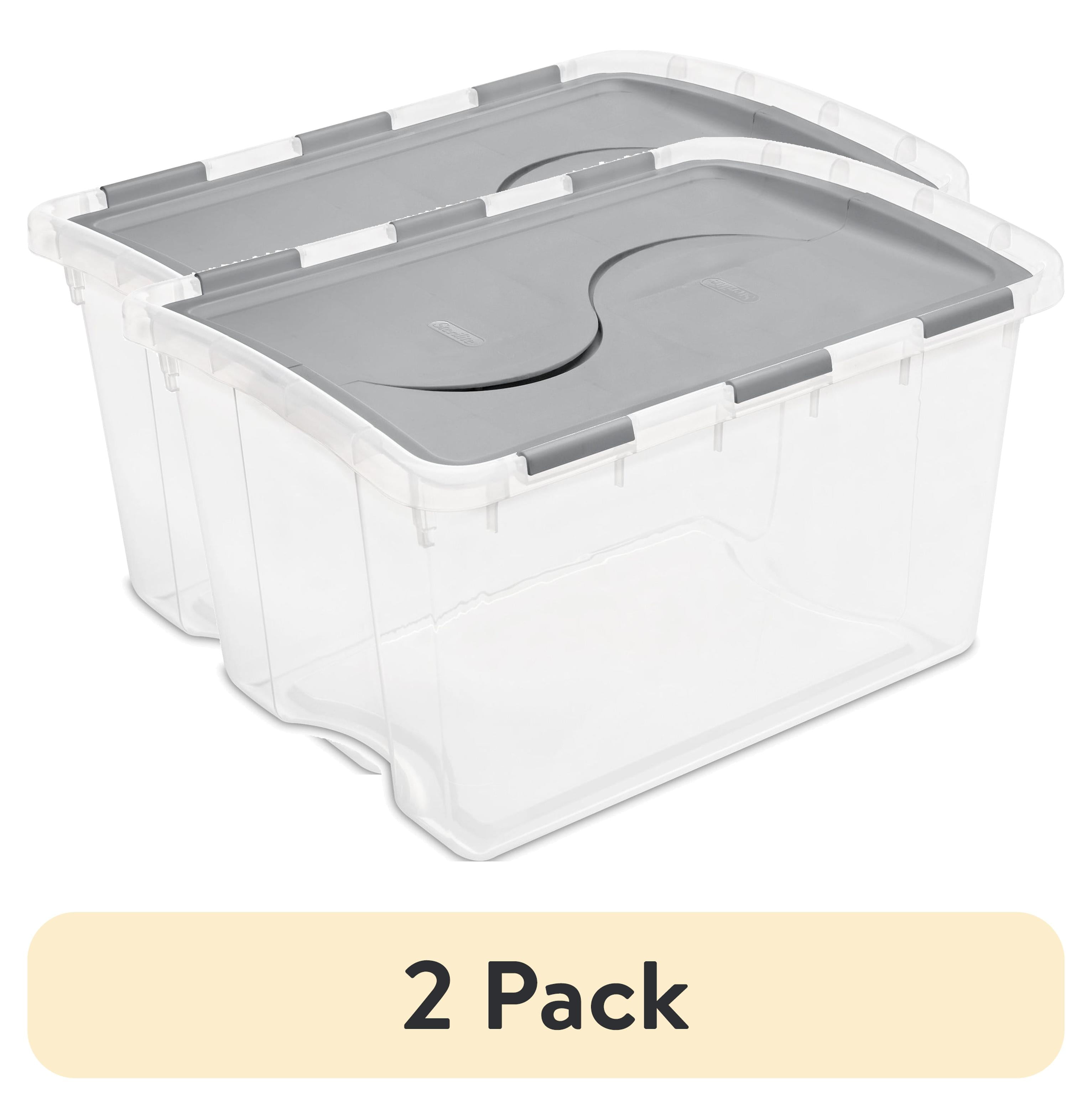 (2 pack) Sterilite 48 Qt. Hinged Lid Storage Box Plastic, Titanium ...