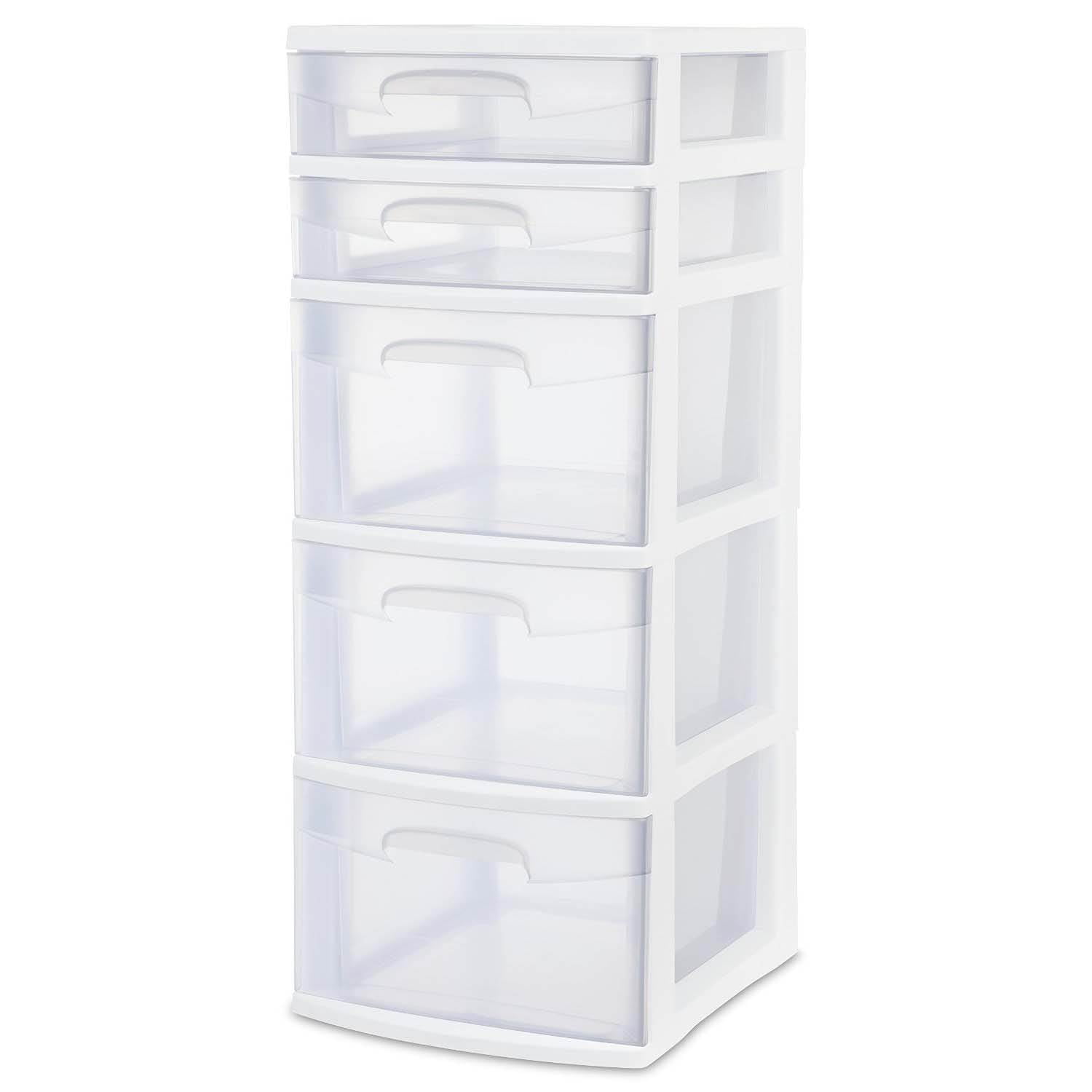 Sterilite 5 Drawer Tower with White Frame and Clear Drawers | 28958002 ...