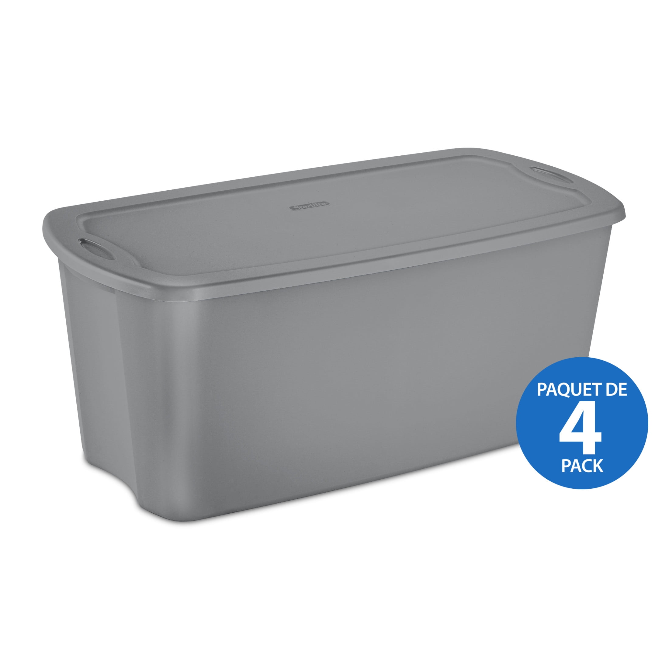Sterilite 50 Gallon Tote, Plastic Storage Bin with Snap-on Lid, Gray, 4 ...