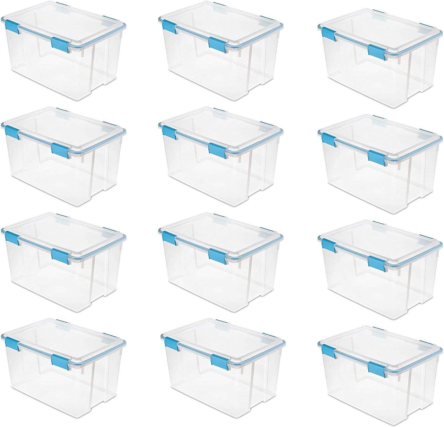 Sterilite 54 Quart Clear Plastic Stackable Storage Container with Air Tight Gasket Seal Lid, 12 ...