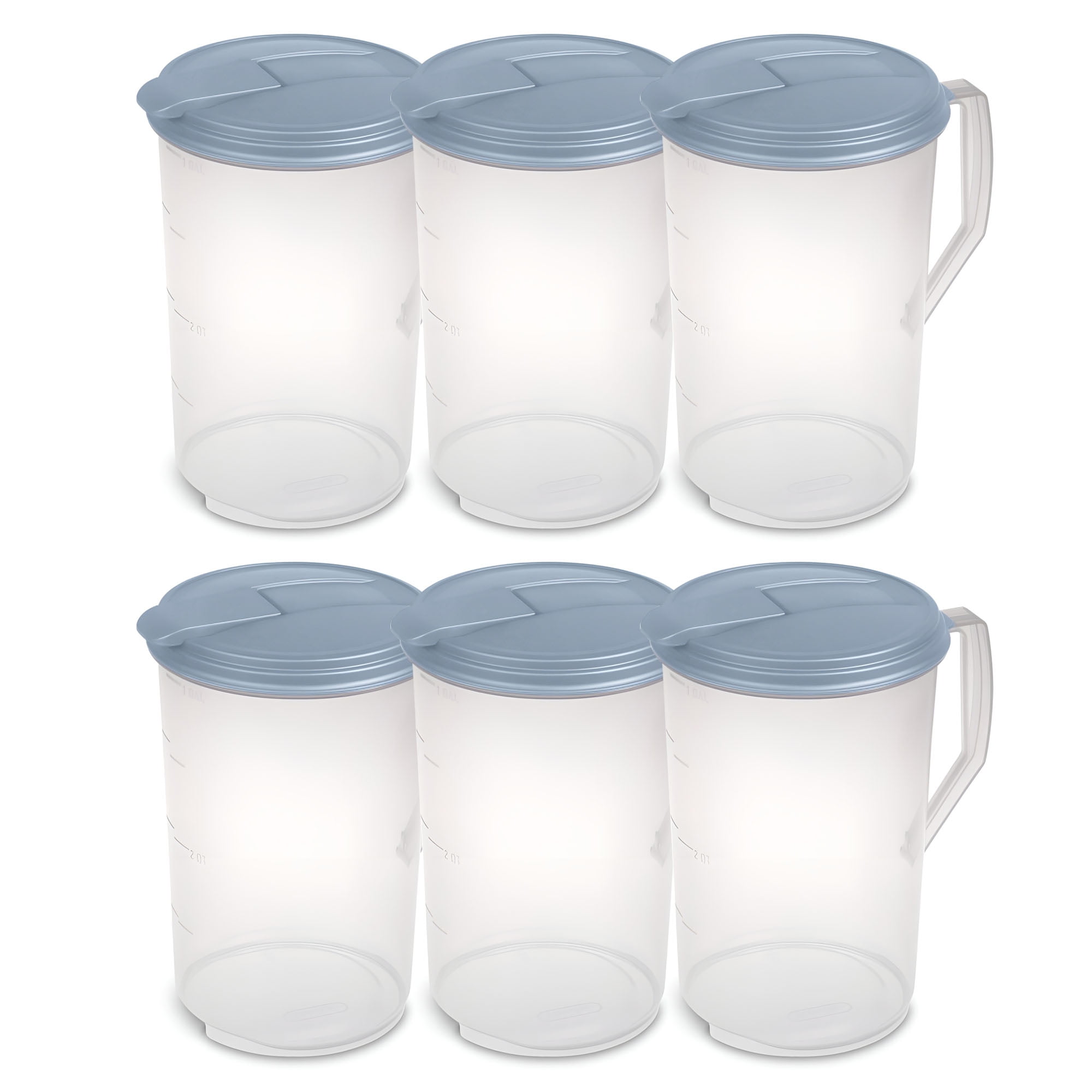 Sterilite 6 Pack 1 Gal Round Pitcher, Flip Lid Drink Dispenser Jug ...
