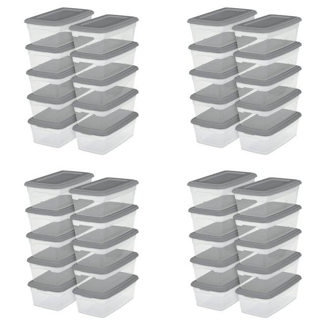 Sterilite 6 Qt. Clear Base Plastic Storage Box, Titanium Set of 40 ...