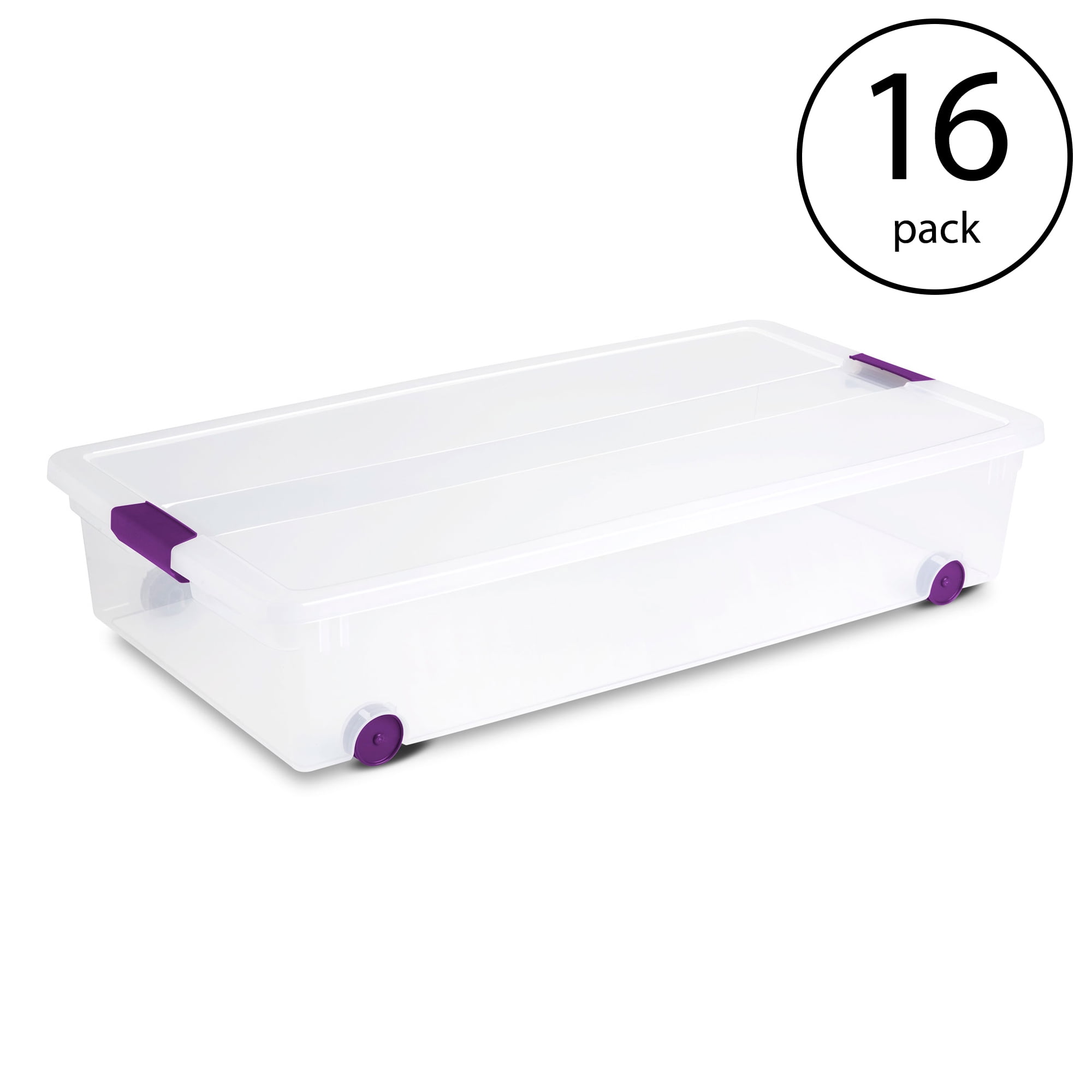 Sterilite 60 Qt Large Long Plastic Bed Flat Bins & Wheeled Underbed ...