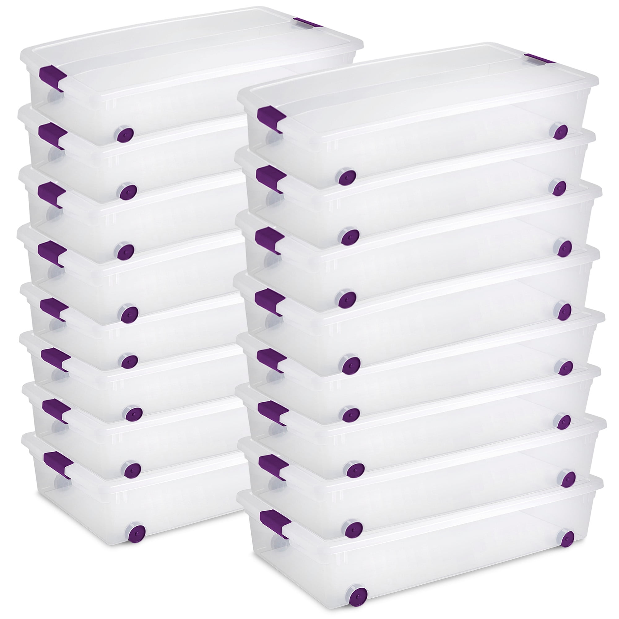 Sterilite 60 Qt Large Long Plastic Bed Flat Bins & Wheeled Underbed ...