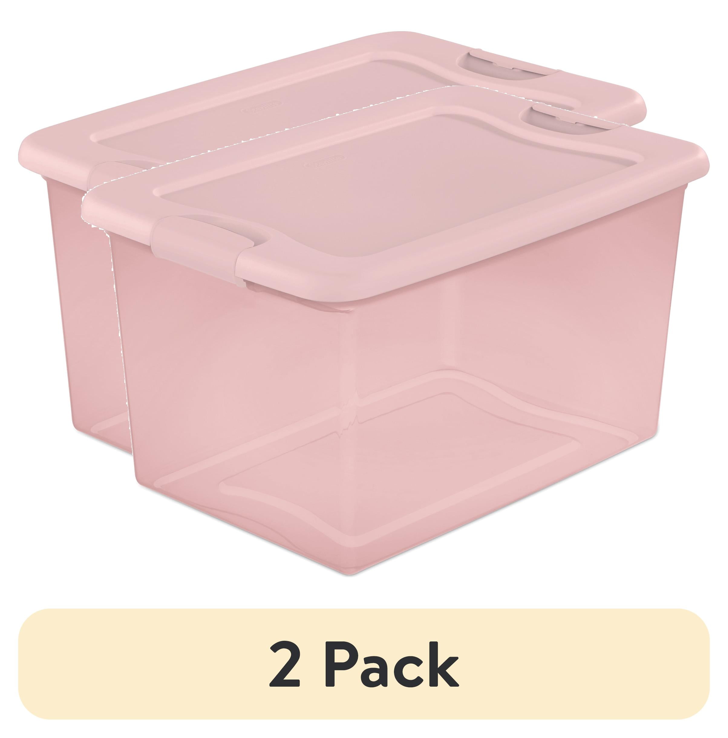 (2 pack) Sterilite 64 Qt. Clear Plastic Latching Box, Pink Latches with ...