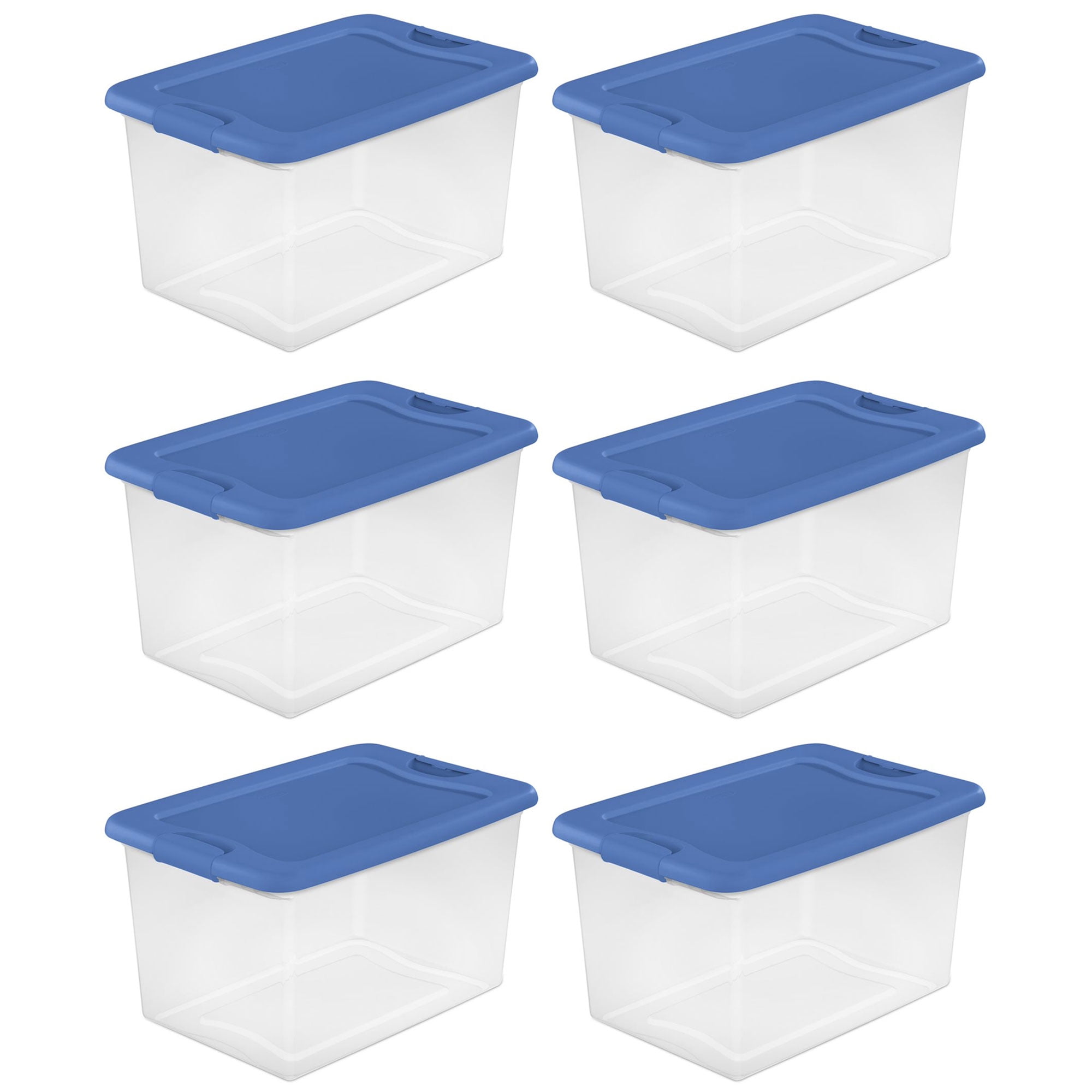 Sterilite 64 Qt Clear Plastic Latching Storage Container, Blue, 6 Pack ...