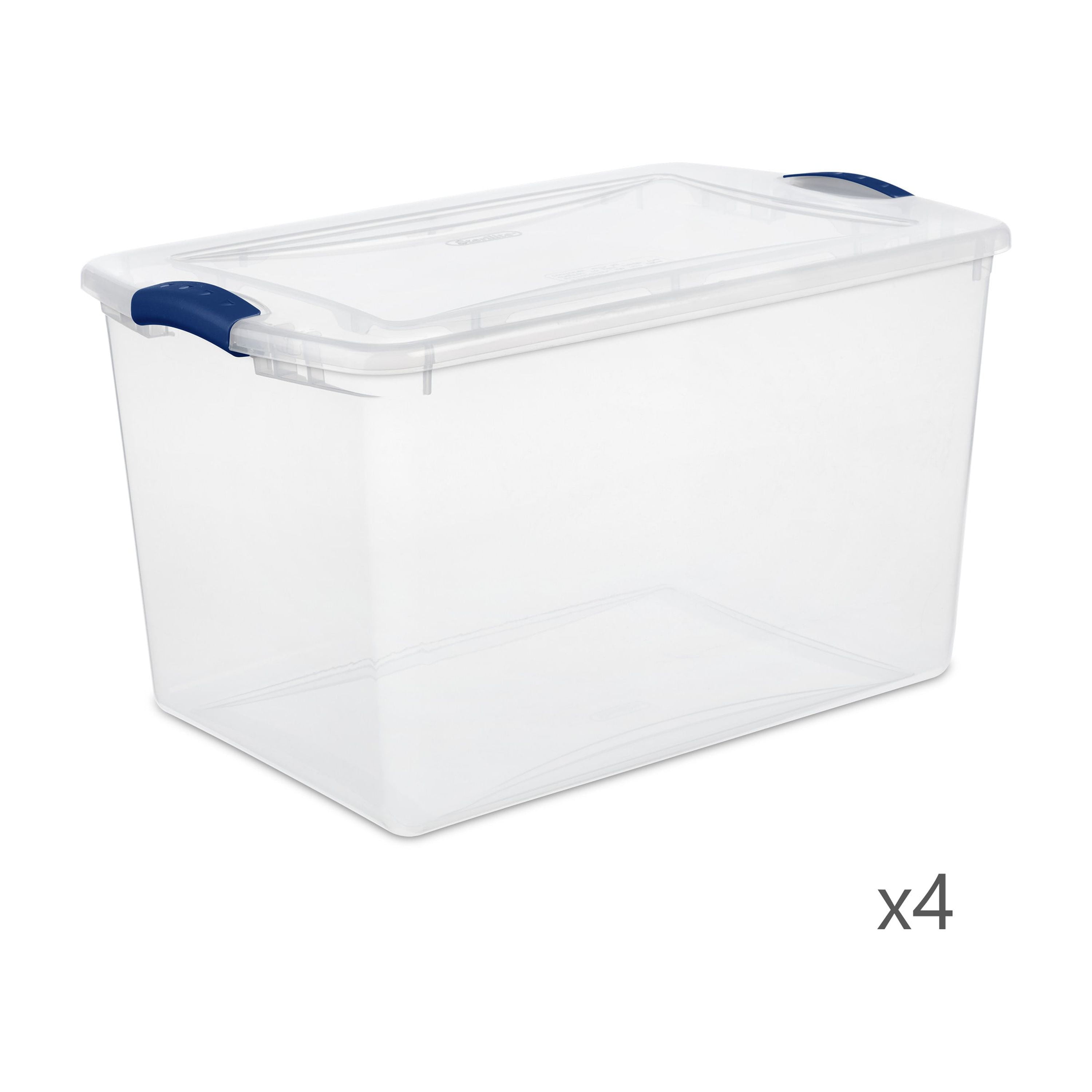 Sterilite 66 Qt. Clear Based Latch Box, Stadium Blue Set of 4 for Home ...