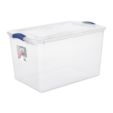 Sterilite 20 Qt. Clear Bin Storage Container with Secure White Lid and ...