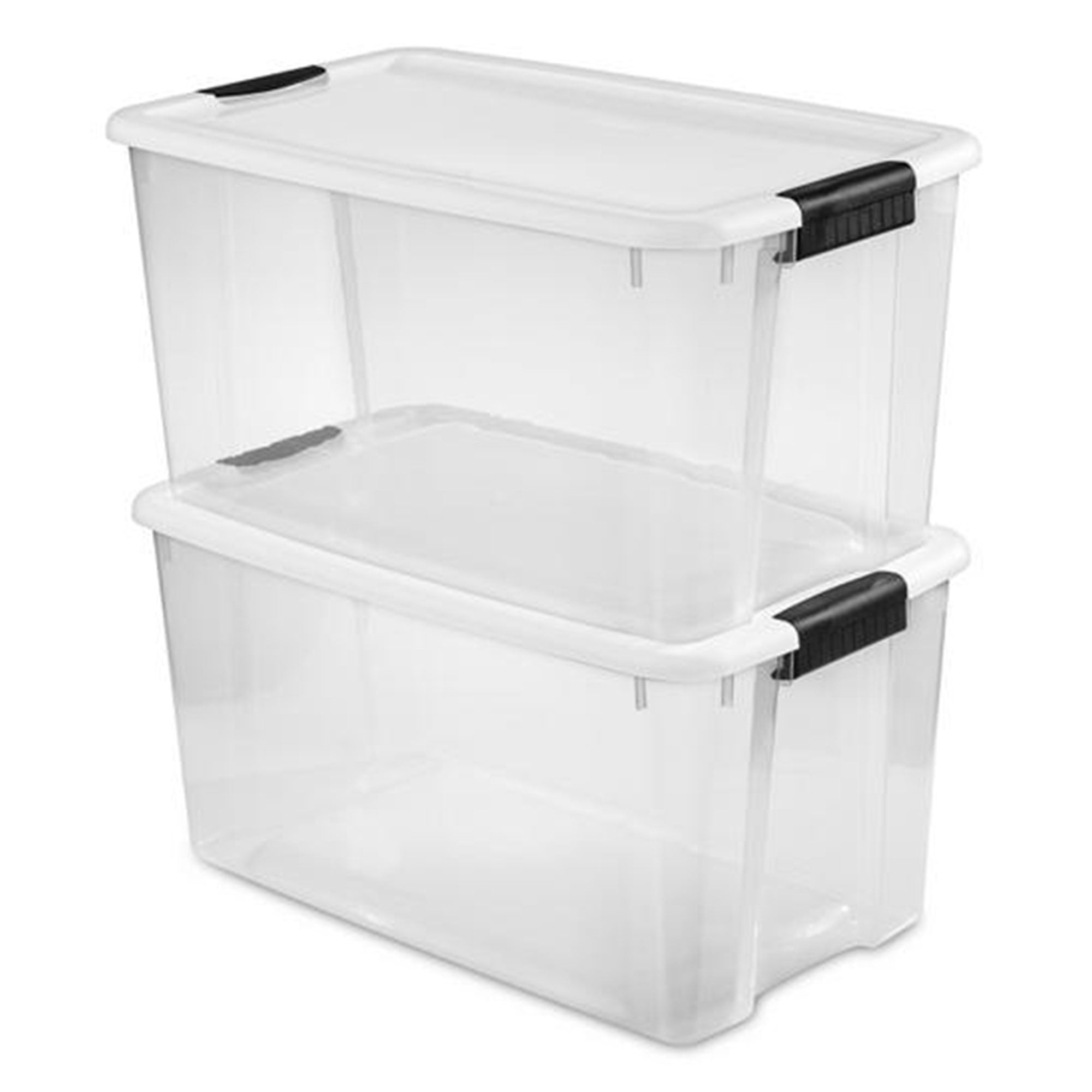 Sterilite 70 Quart Clear Plastic Tote Container Storage Bin with White ...