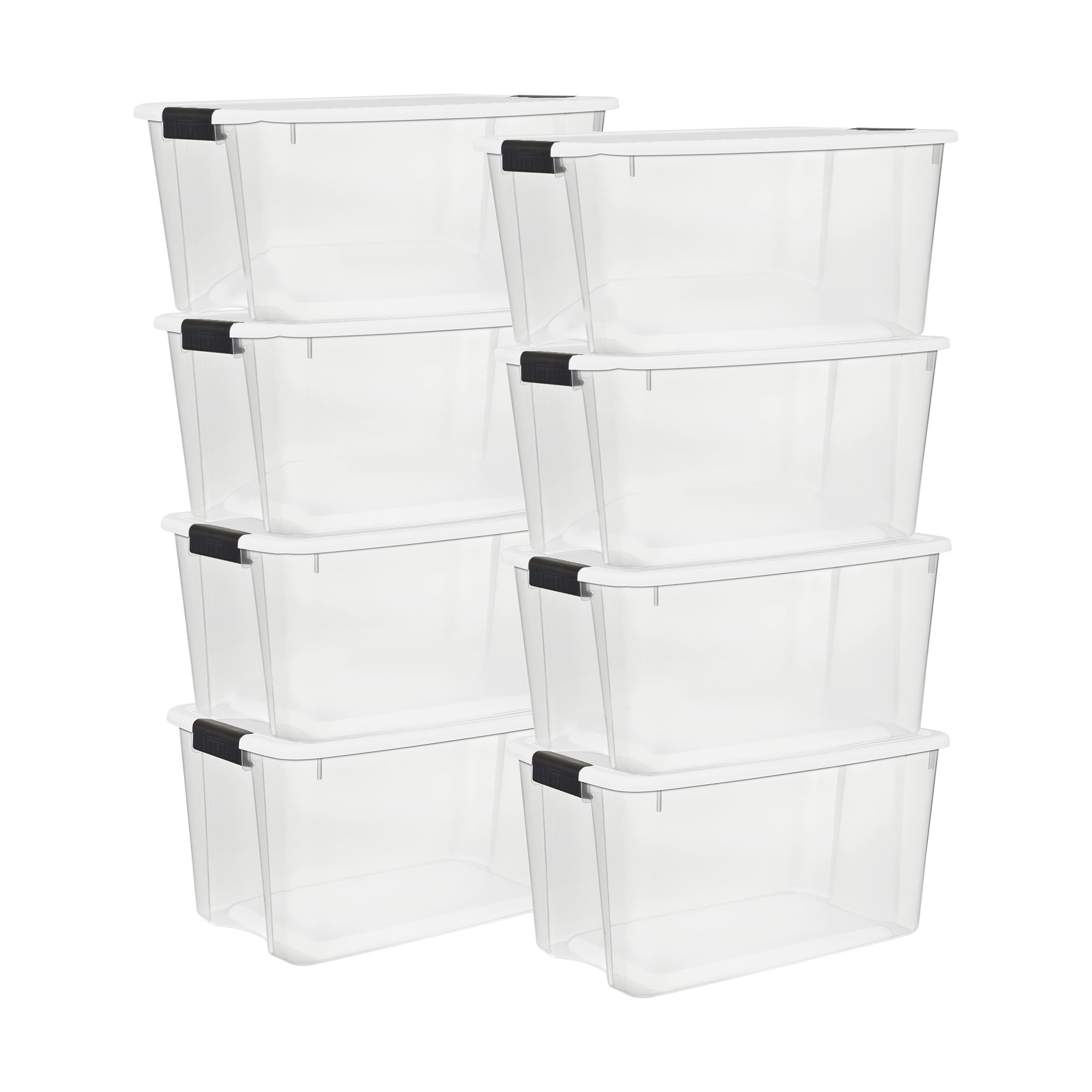 Sterilite 70 Quart Clear Plastic Stackable Storage Bin Totes with White ...