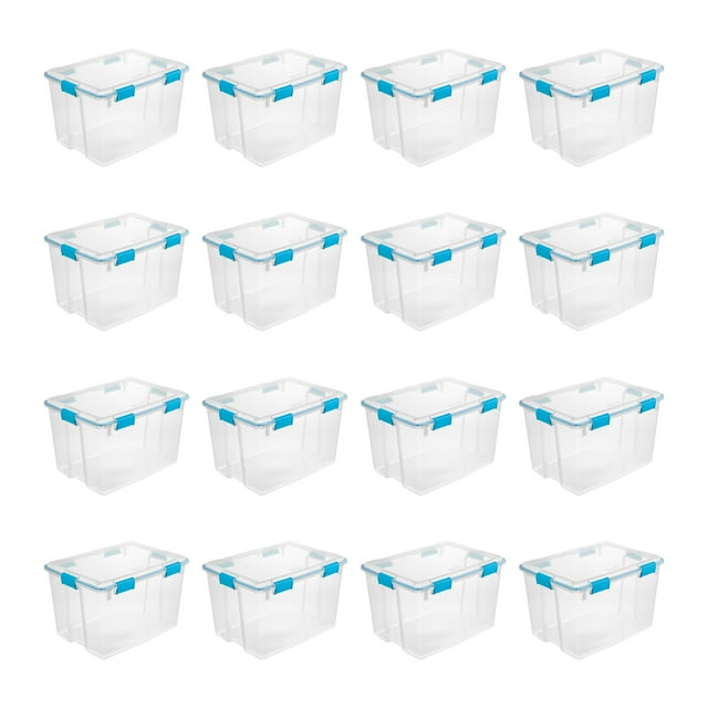 Sterilite 80-Qt Clear Plastic Stackable Storage Containers with Gasket Seal Lid, 16 Pack ...