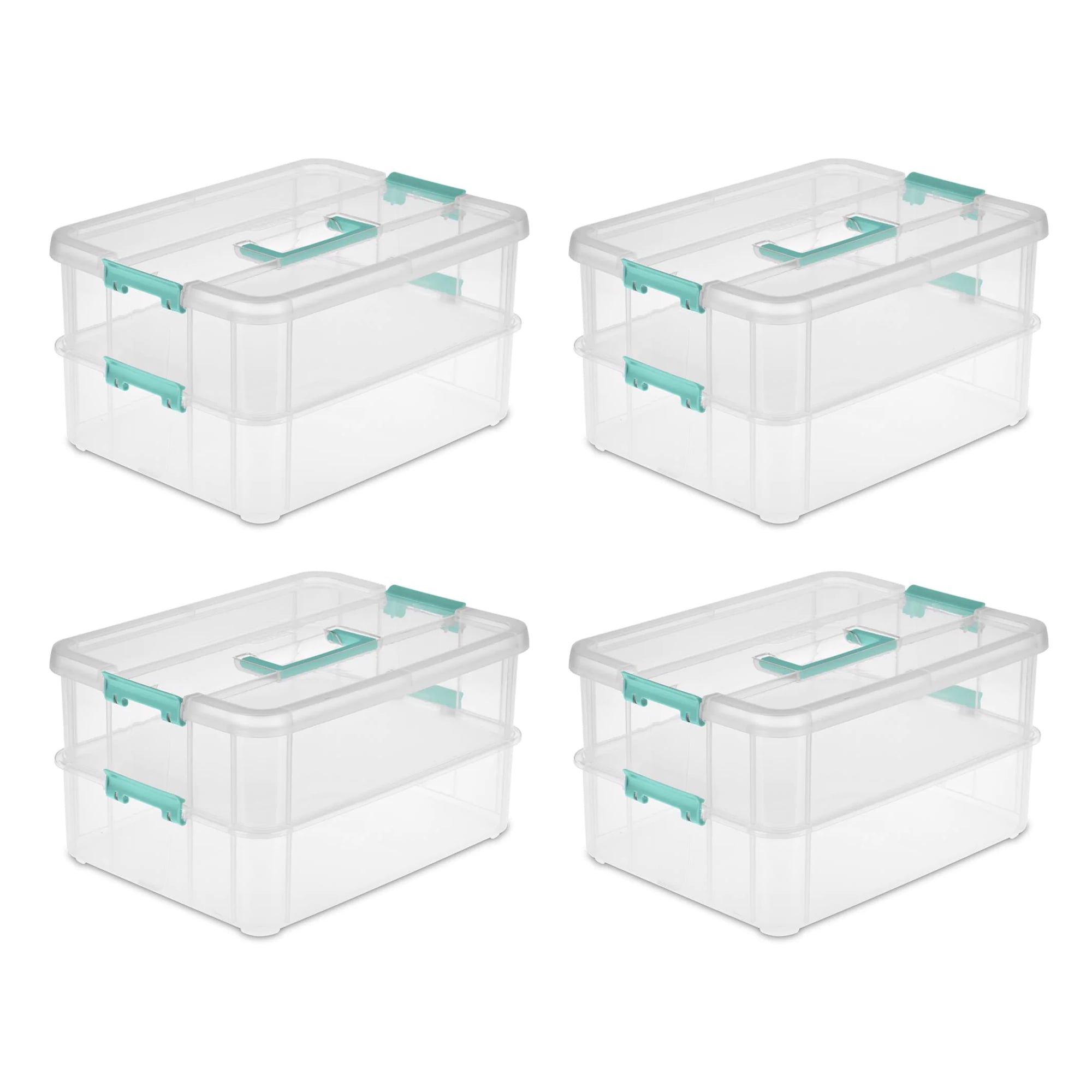 Sterilite Stackable Plastic 2-Tier Storage Box with Handle, 12 Pack ...