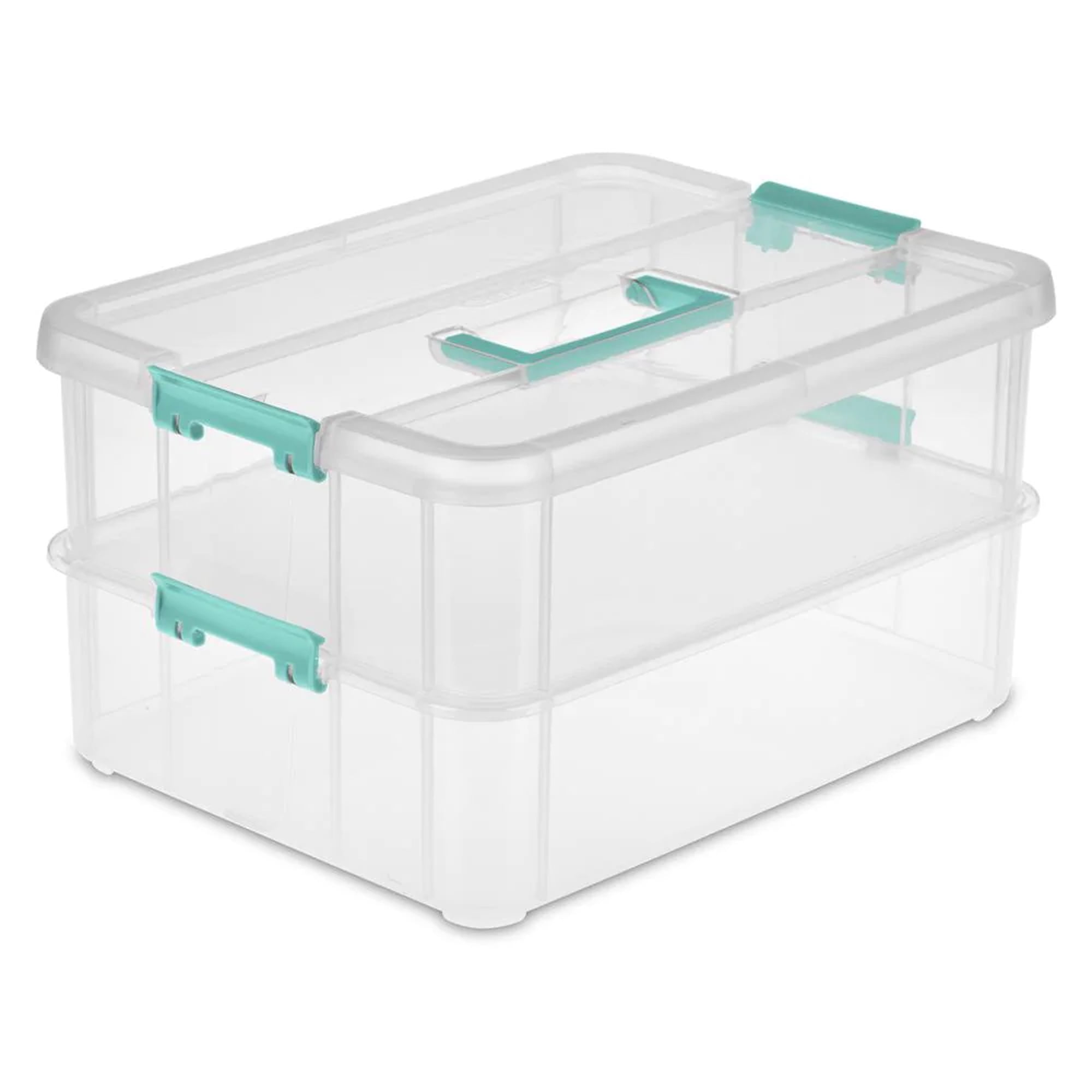 Sterilite Convenient Home 2-Tier Layer Stack Carry Storage Box, Clear ...