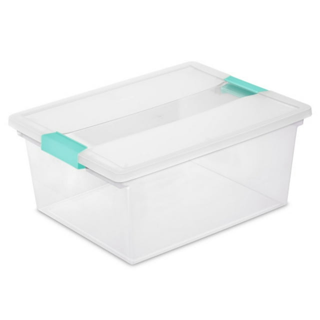 Sterilite Clear Plastic Deep Storage Box with Aqua Latch & Handle ...