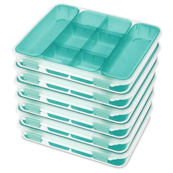 Sterilite Small Stackable Plastic Storage Bins 6 Pack with Divided ...