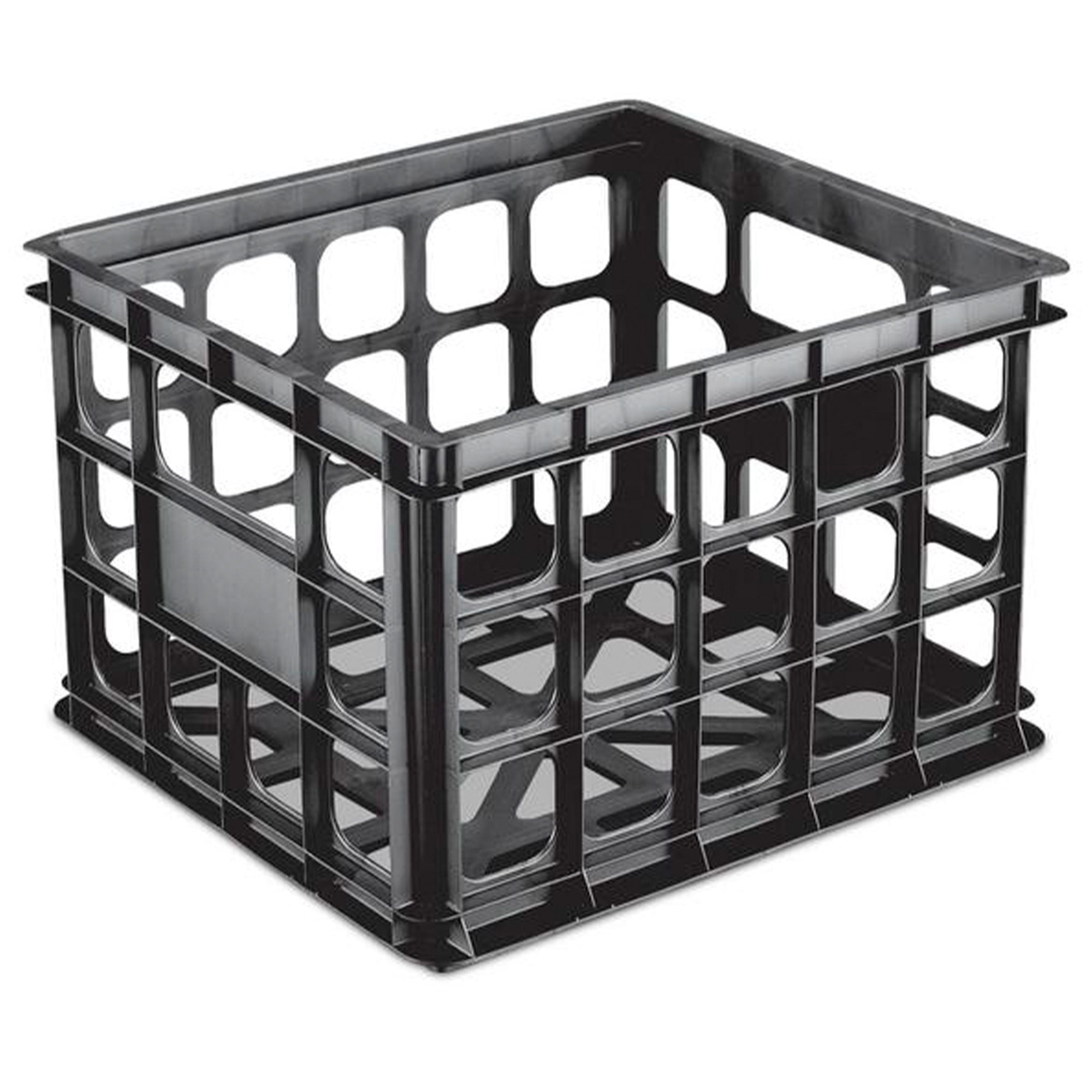 Sterilite Large Stackable Bins Black Plastic Storage Box Milk Crate (6 ...