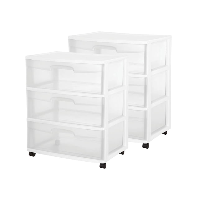 Sterilite 3-Drawer Wide Storage Organizer Cart, Rolling Containers w ...