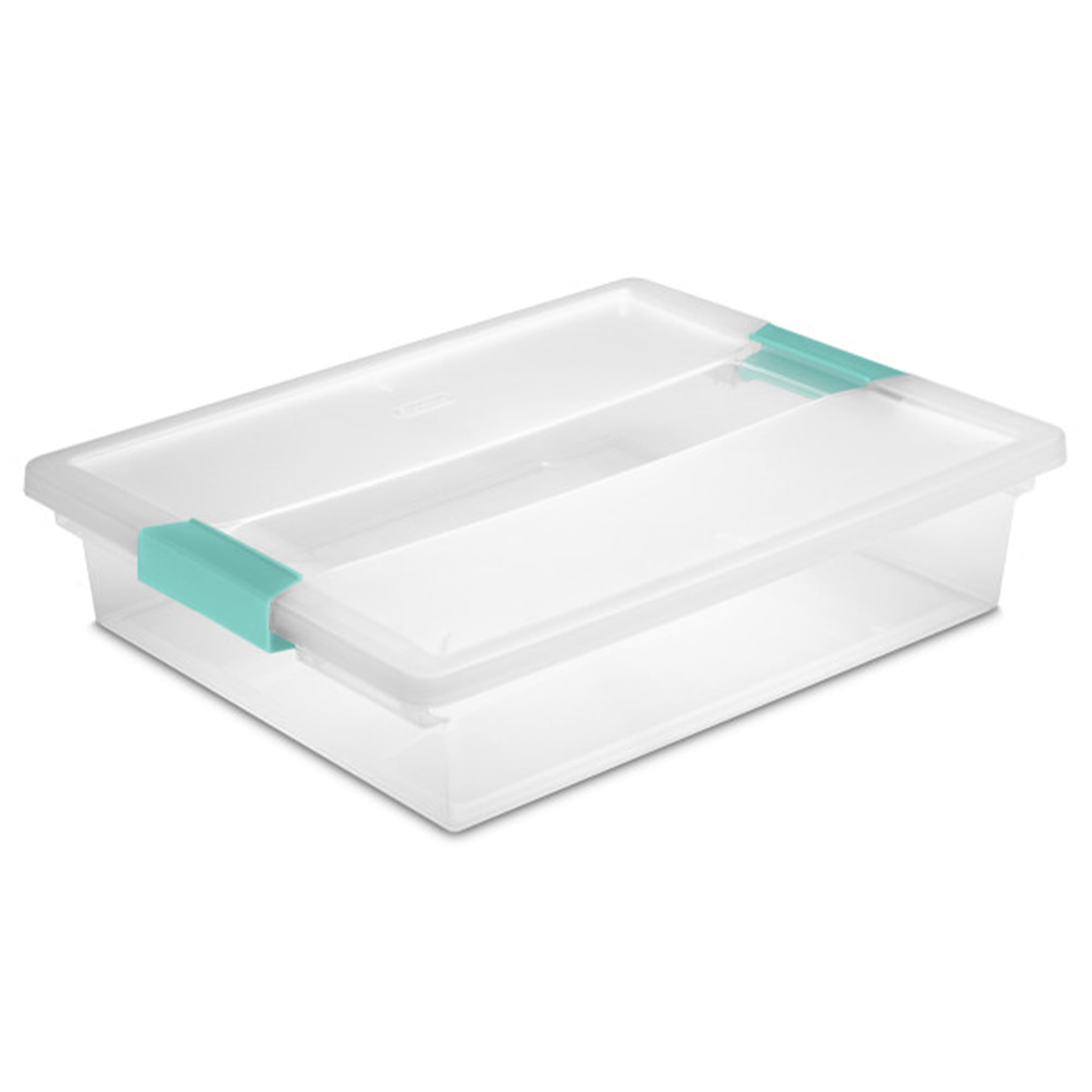 Sterilite 24-Pack Large Clear Plastic Stackable Storage Bins with Aqua ...