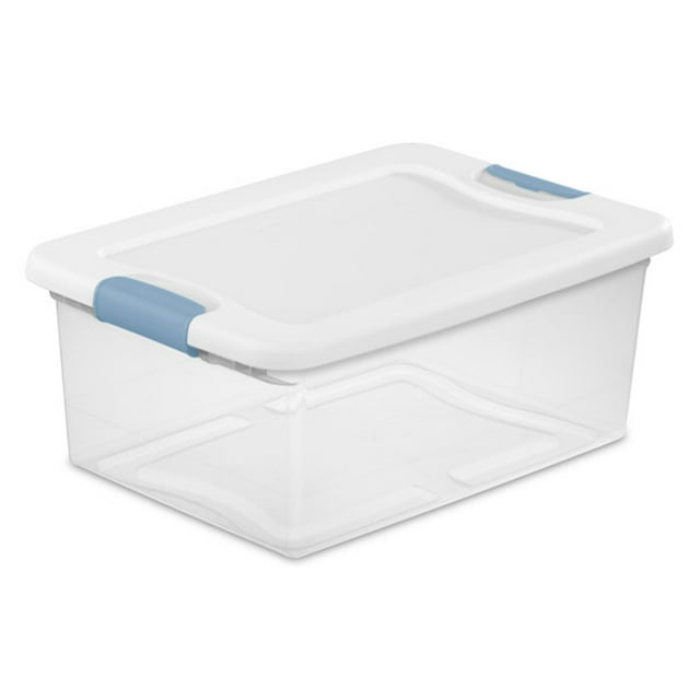 Free Shipping! Sterilite 15 Quart Clear Storage Box with Blue Latches ...