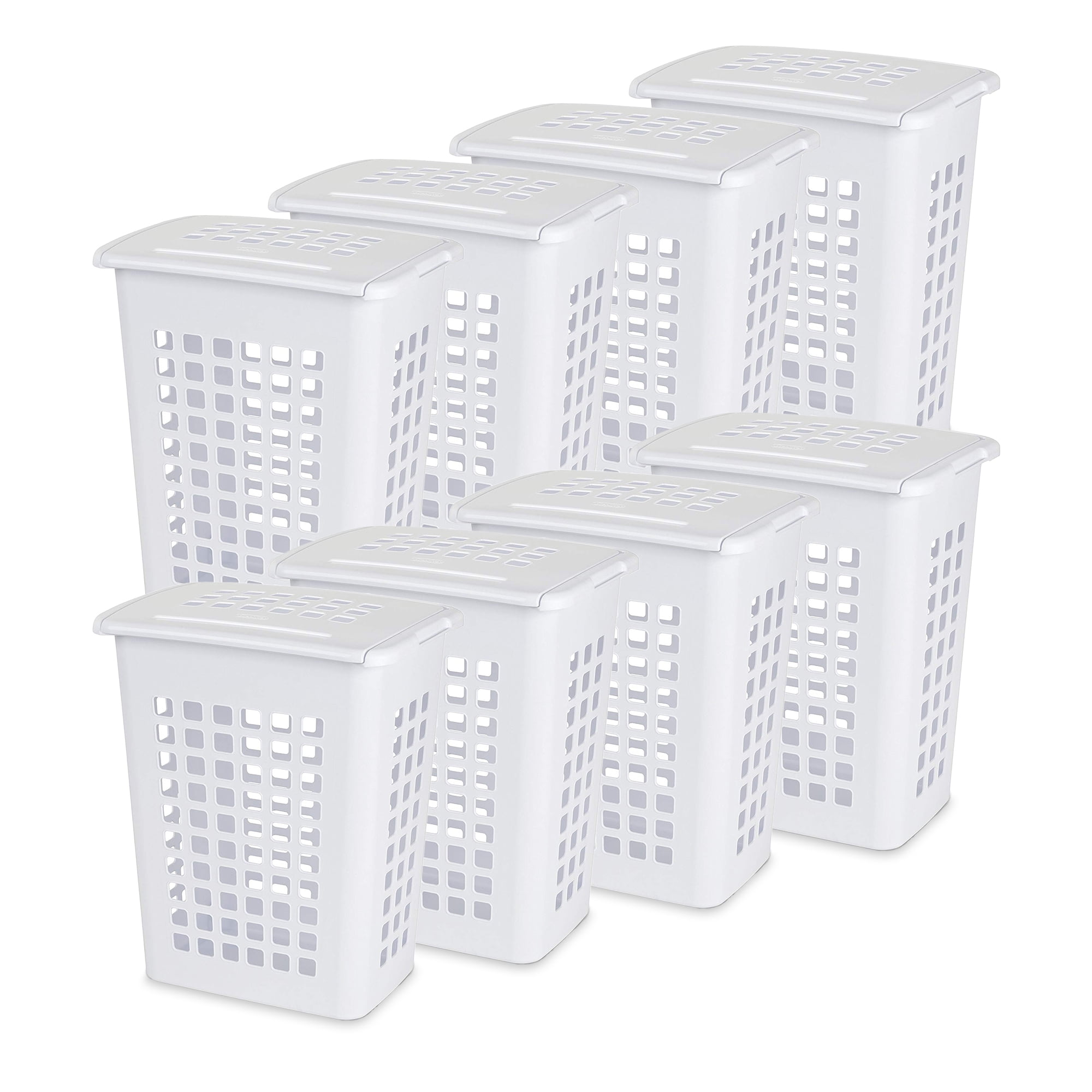 Sterilite Rectangular LiftTop Laundry Hamper Basket Bin w/ Lid (8 Pack ...